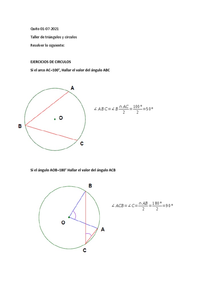 Taller de Geometría: Círculos y Ángulos | PDF