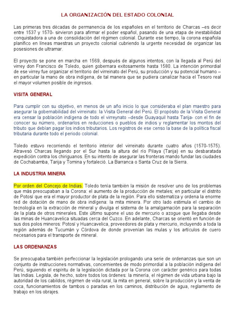 Actividad 3 Mapa Conceptual Organización Del Estado Colonial | PDF ...
