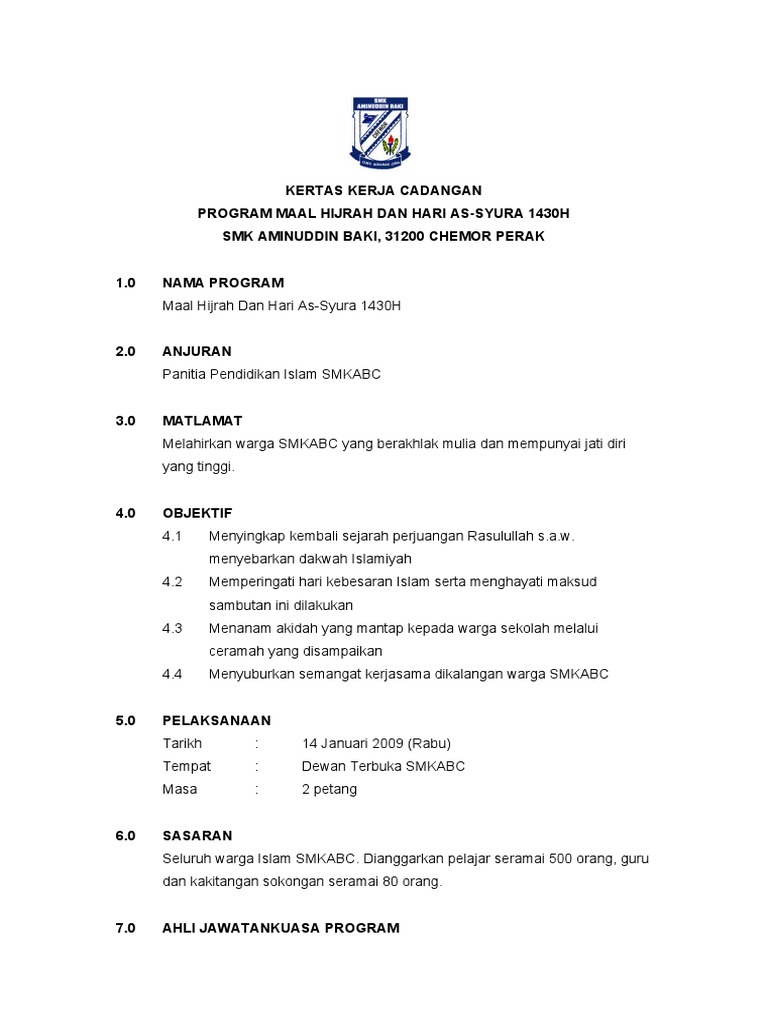 Contoh Kertas Kerja Cadangan Program Contoh Su Corona Todays - Riset