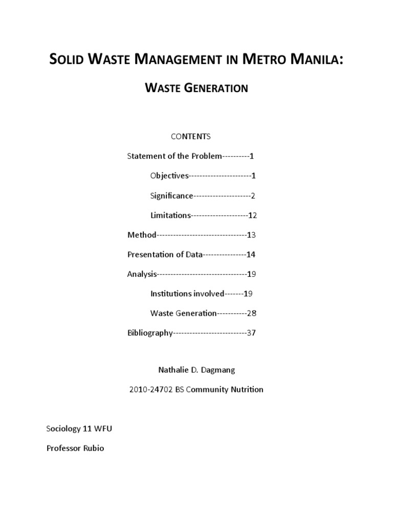 Solid Waste Management in Metro Manila: Waste Generation | PDF ...