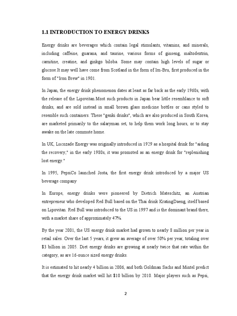 1.1 Introduction To Energy Drinks | PDF | Drink | Non Alcoholic Drinks