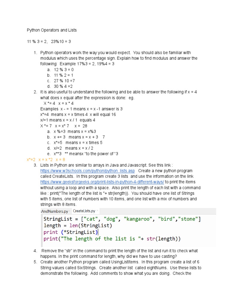 Python Operators and Lists Completed Version | PDF | C (Programming Language) | Control Flow