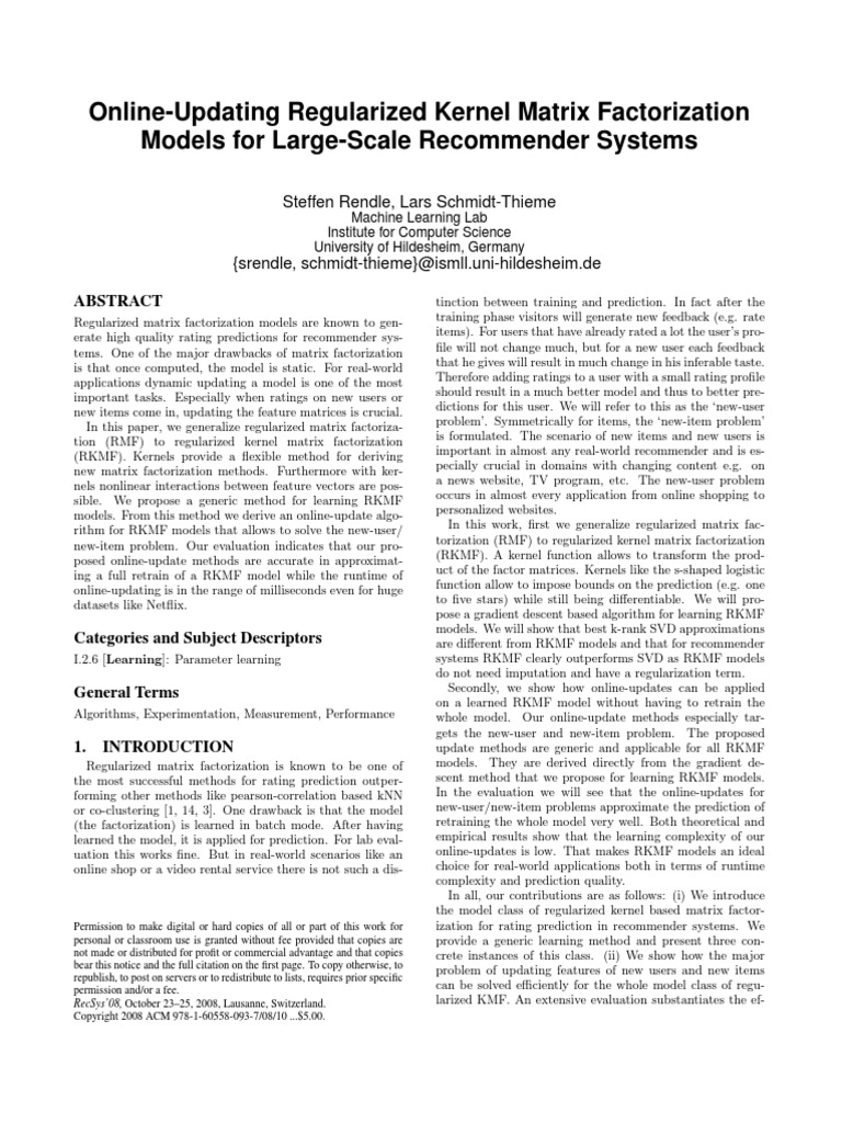 Kernel Matrix Factorization Models | PDF | Matrix (Mathematics ...