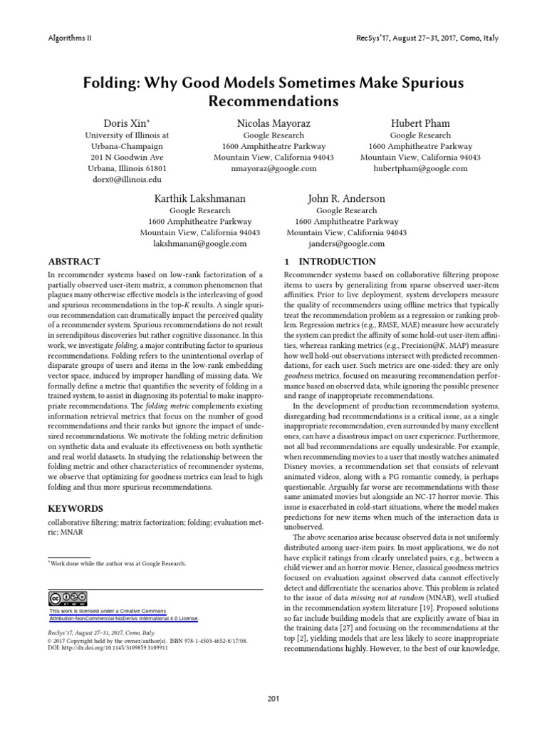 Folding: Why Good Models Sometimes Make Spurious Recommendations | PDF ...