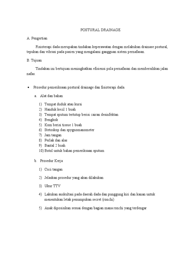 Prosedur Postural Drainage Fisioterapi Dada | PDF | Ilmu Sosial ...