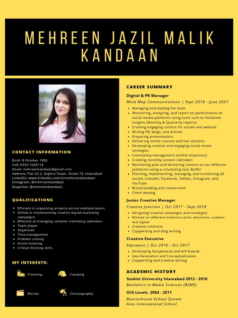 Mehreen Jazil Malik Kandaan: Career Summary | PDF | Social Media | Popular Culture & Media Studies