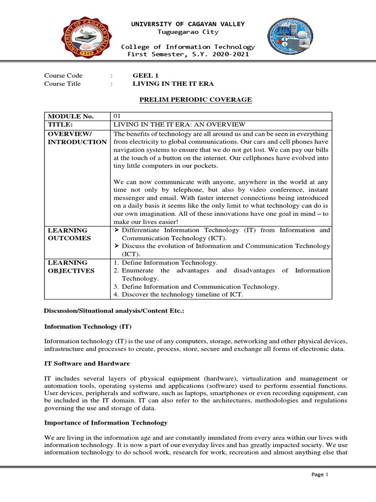 Module 1 Living in The IT Era | PDF | Information Technology ...