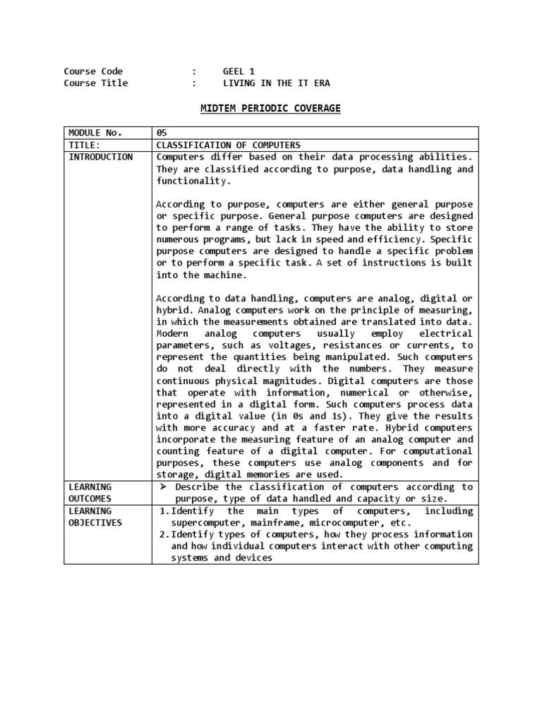 Module 5 Living in The IT Era | PDF | Supercomputer | Microcomputers
