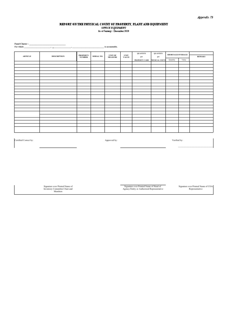 Physical Inventory Report of Property, Plant and Equipment at Claver ...