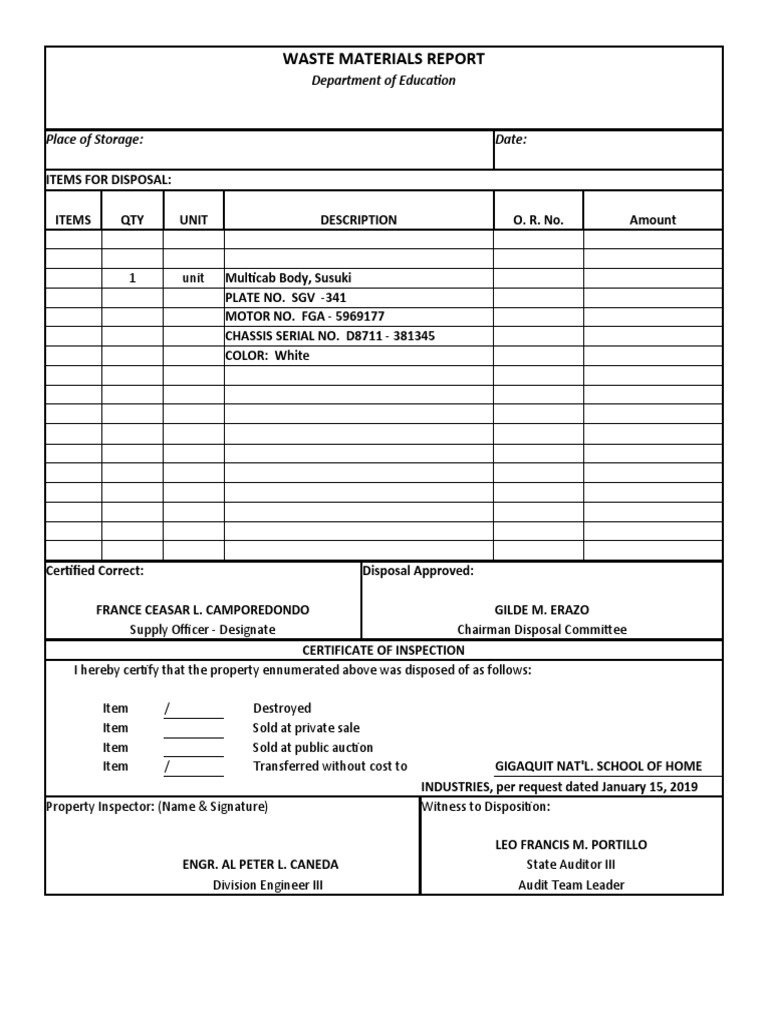 Waste Materials Report: Department of Education | PDF