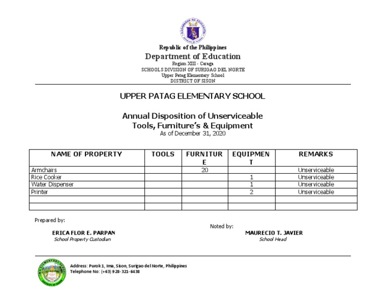 Annual Disposition of Unserviceable Tools | PDF