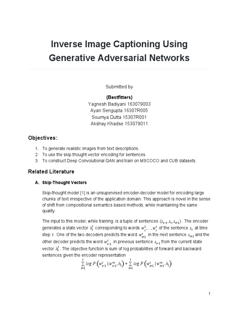 (BESTFITTERS) Inverse Image Captioning Using Generative Adversarial Networks | PDF | Artificial ...