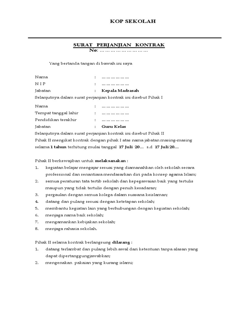 Surat Perjanjian Kontrak Guru | PDF