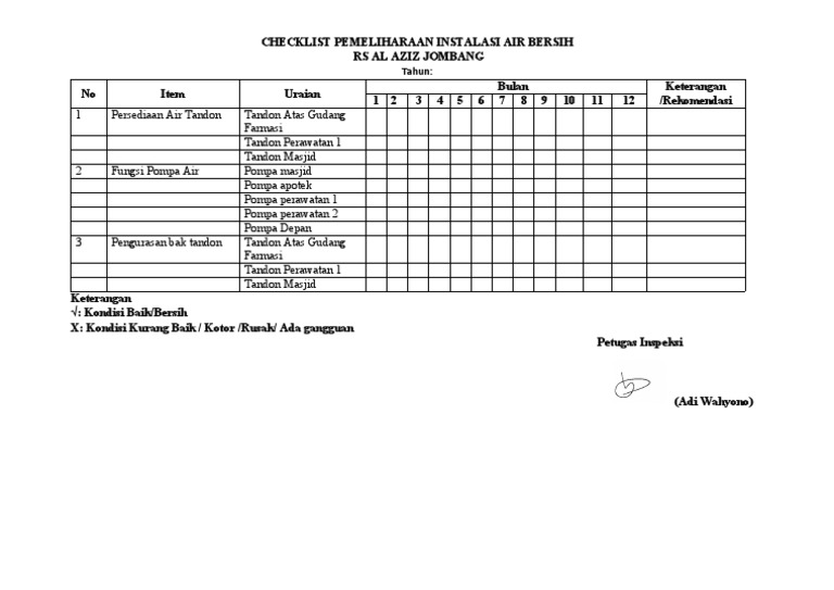 Checklist Pemeliharaan Air Sekolah | PDF