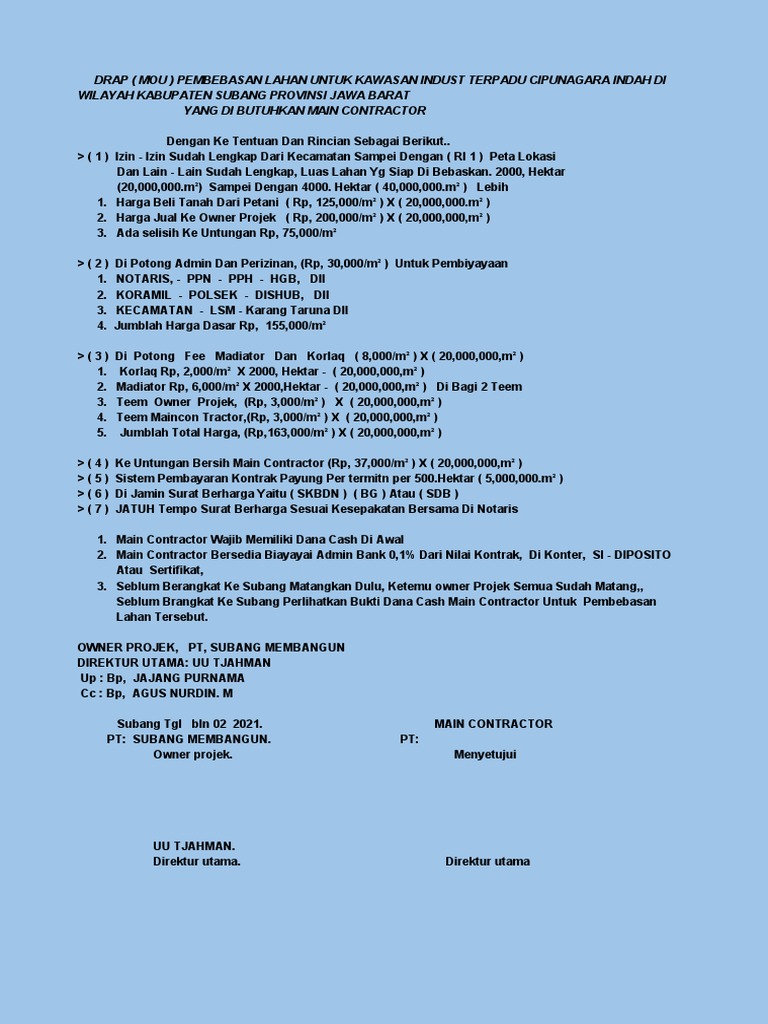 Darap MOU Pembebasan Lahan Subang | PDF