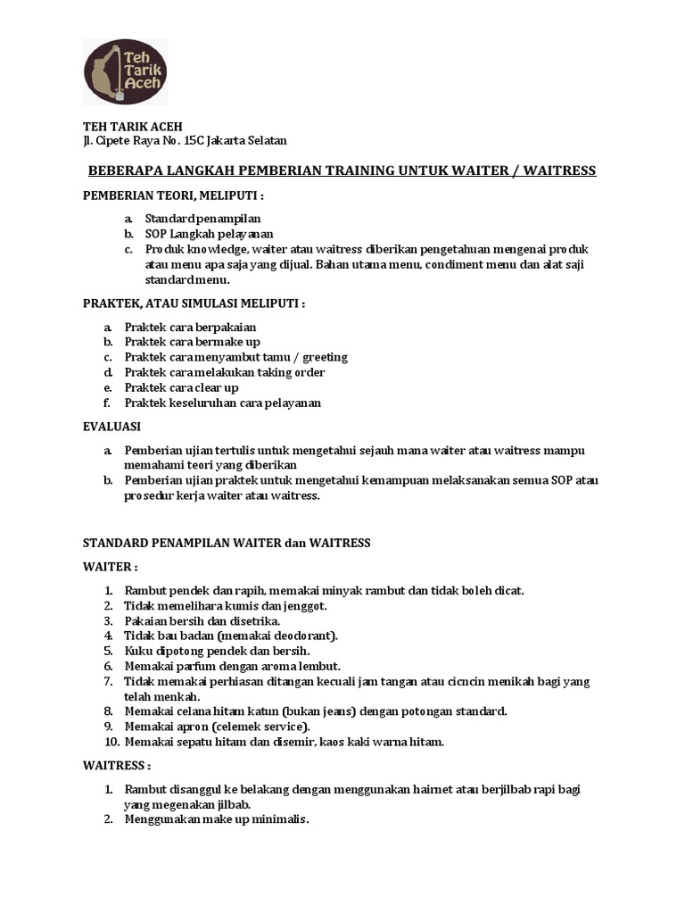 Beberapa Langkah Pemberian Training Untuk Waiter | PDF