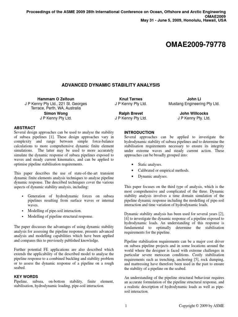 Omae2009-79778 - Advanced Dynamic Stability Analysis | PDF | Nonlinear ...