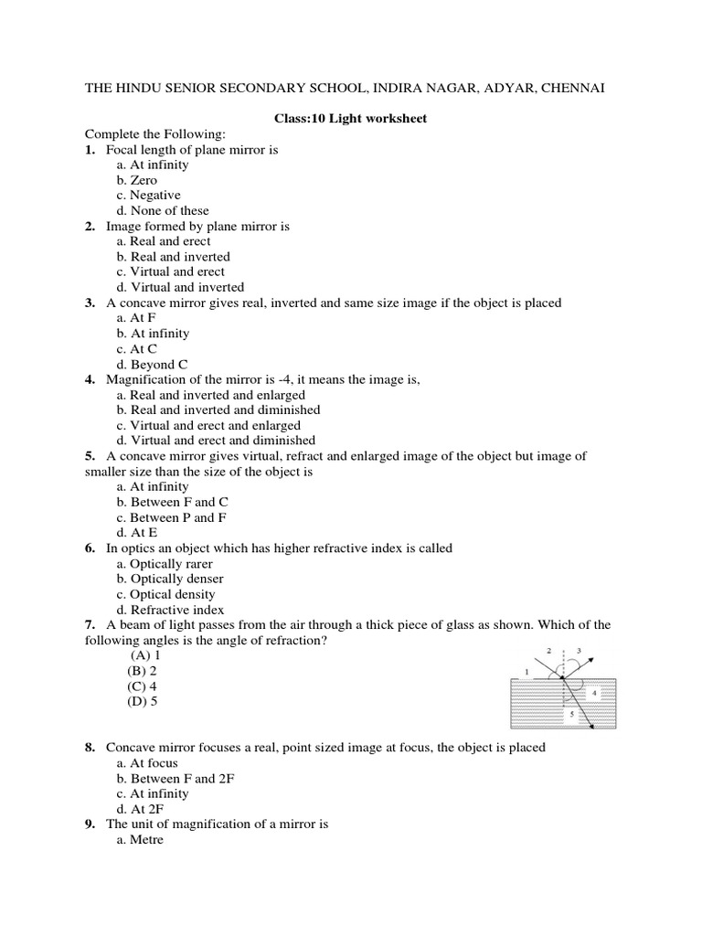 Light-Mirrors and Lens Worksheet | PDF