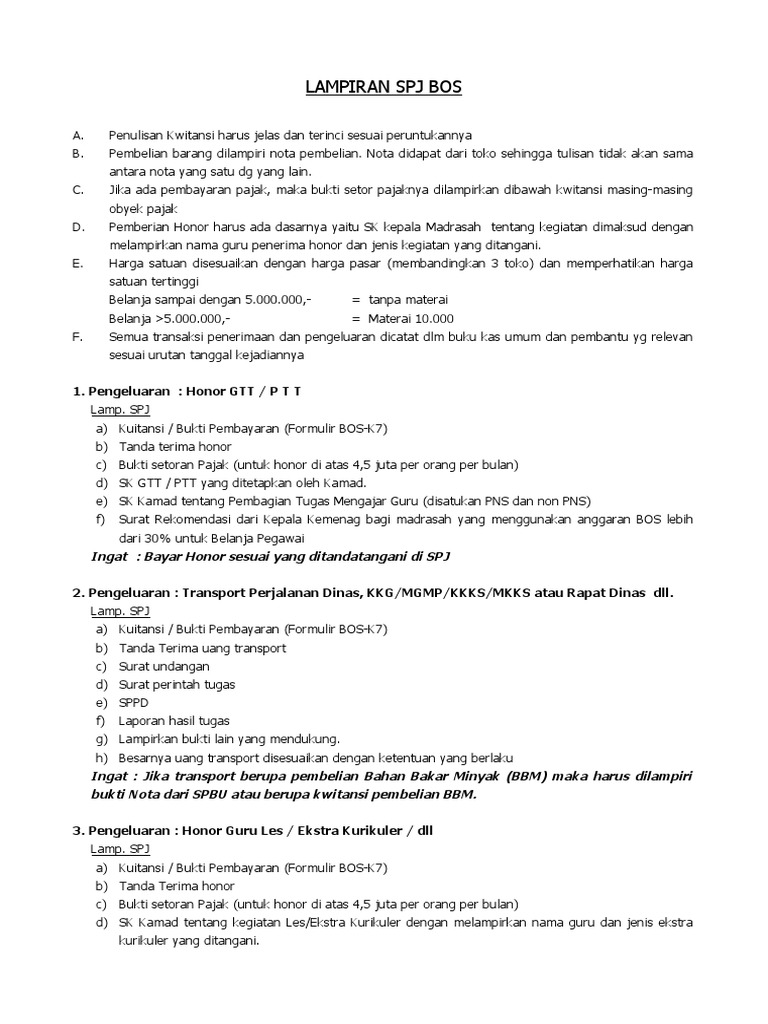 Contoh Lampiran SPJ BOS 2024 | PDF | Bisnis