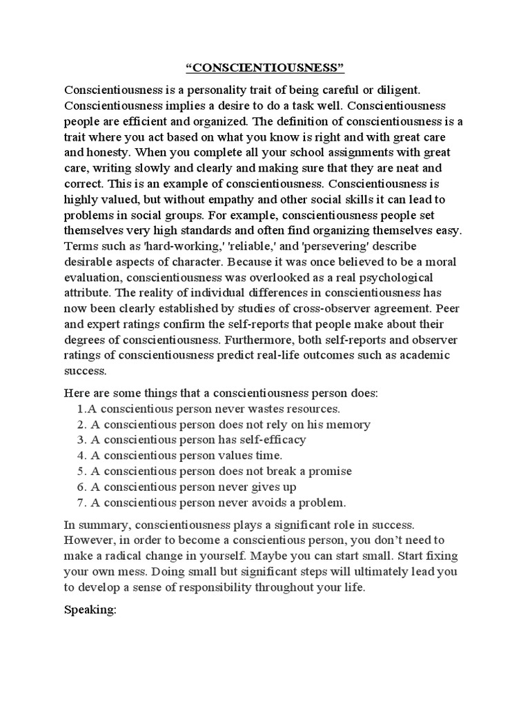 CONSCIENTIOUSNESS | PDF | Applied Psychology | Social Psychology