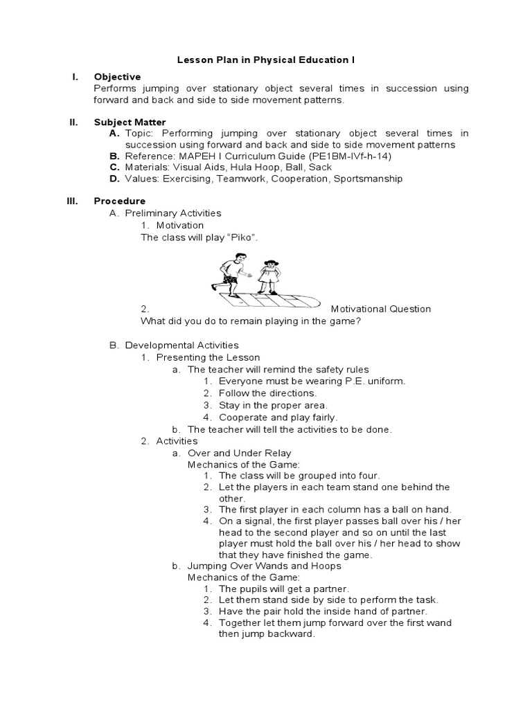 Lesson Plan in PE I - March 9, 2018 | PDF | Physical Education ...