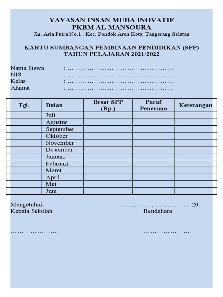 Kartu SPP Sma | PDF