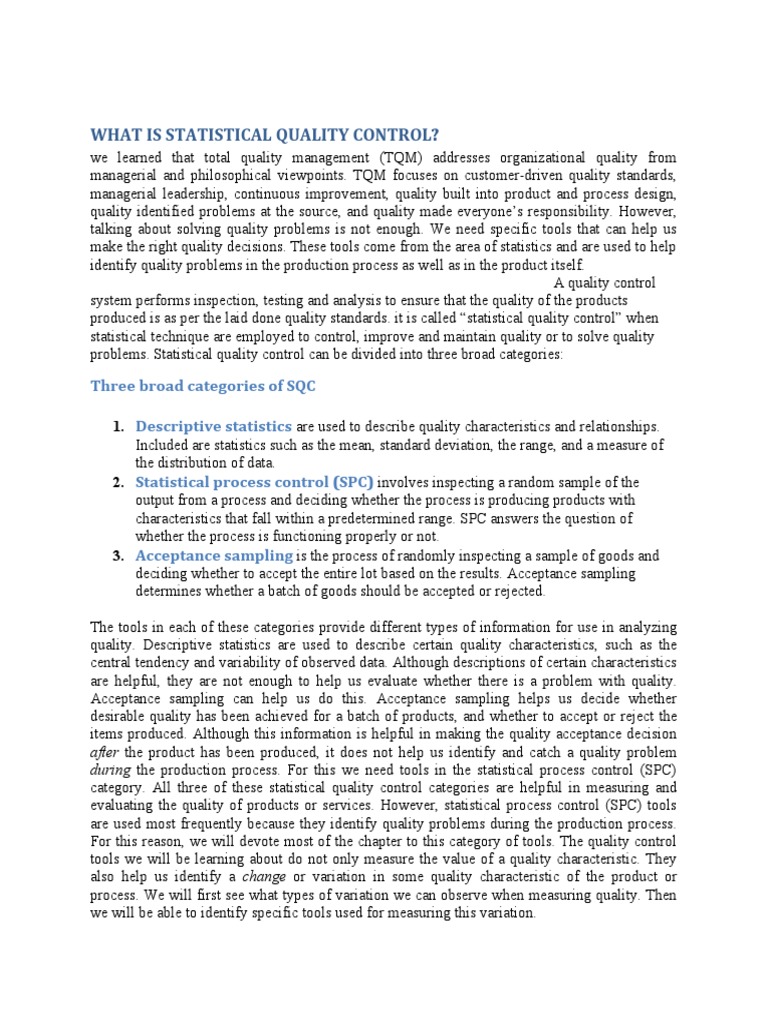 What Is Statistical Quality Control | PDF | Statistics | Mean