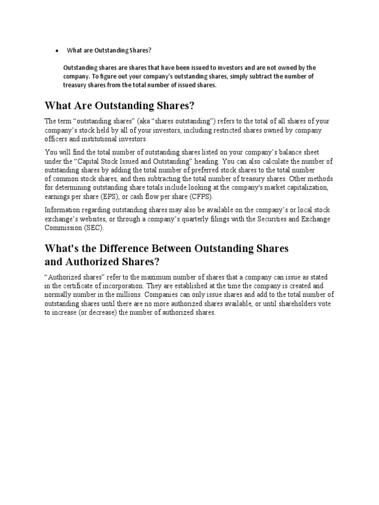 Outstanding Shares | PDF | Finance & Money Management