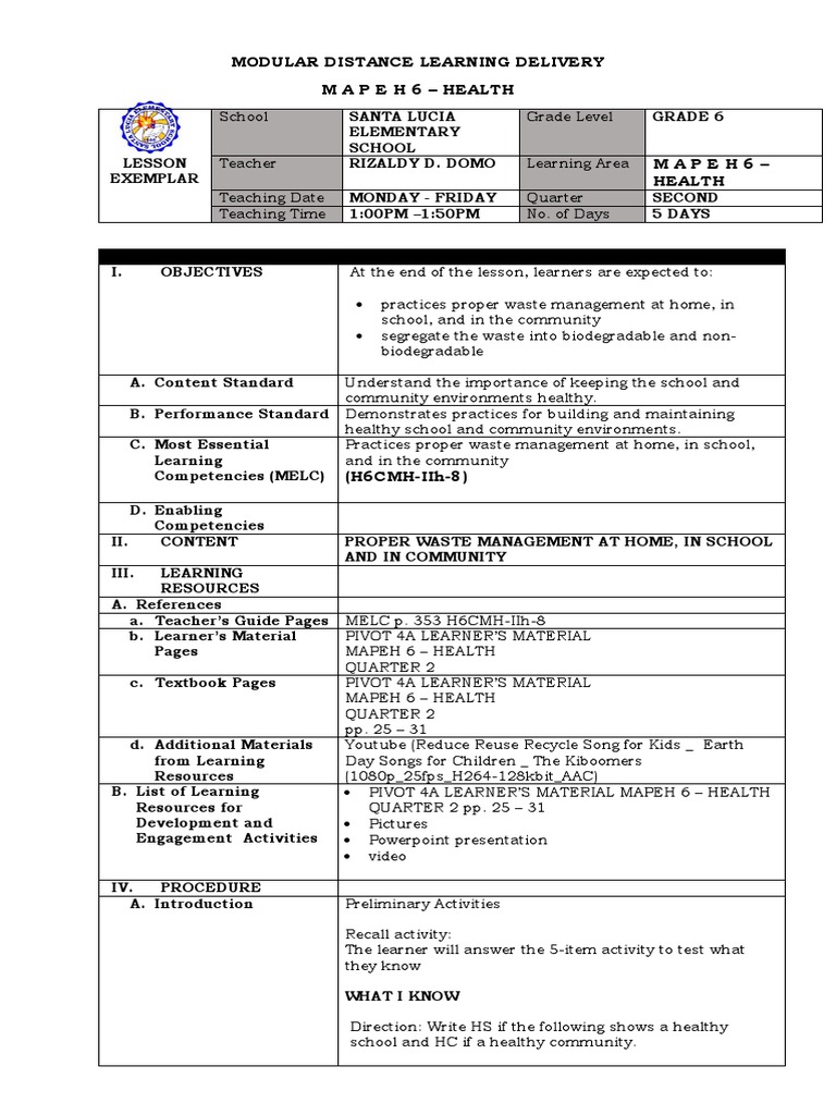 Promoting Proper Waste Management: A Lesson Plan on Segregating Waste ...