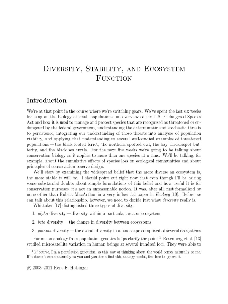 Diversity, Stability and Ecosystem Function | PDF