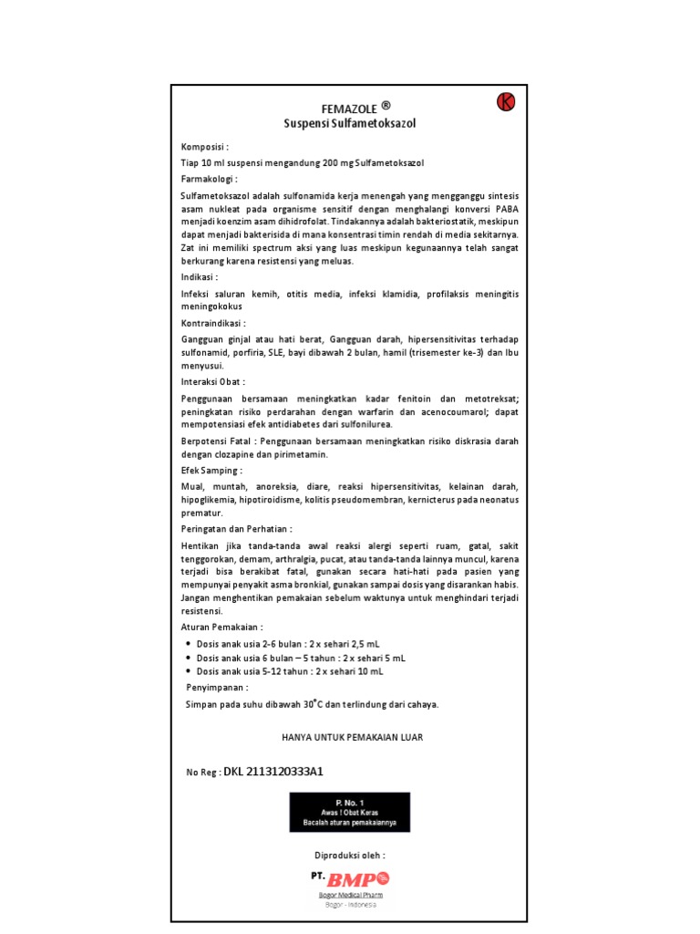 Femazole Suspensi Sulfametoksazol | PDF | Kesehatan Holistik