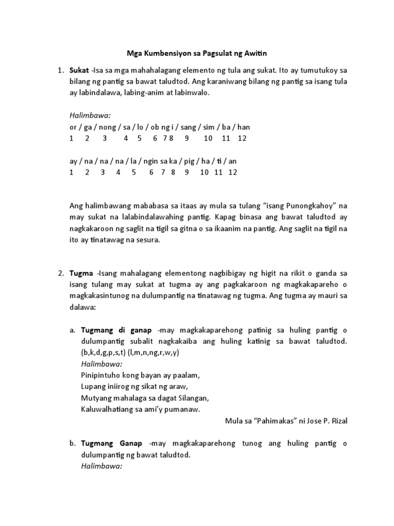 Mga Kumbensiyon Sa Pagsulat NG Awitin | PDF