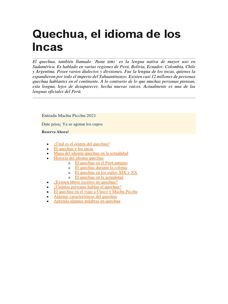 Historia y actualidad del quechua | PDF | Imperio Inca | Perú
