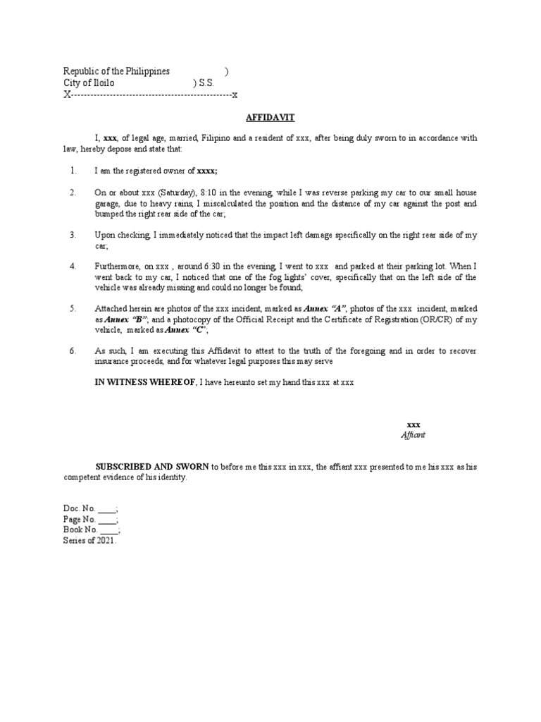 Affidavit for Car Insurance Claim | PDF