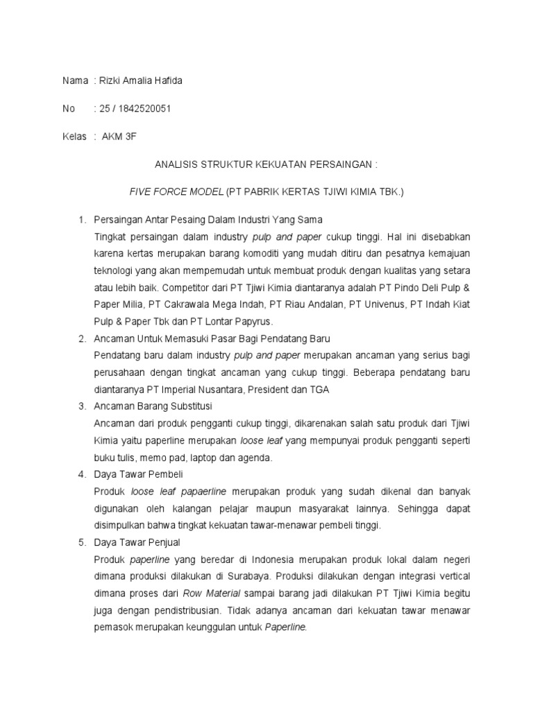 25-Rizki Amalia Hafida-Akm 3f-Pt Tjiwi Kimia-5 Force Porter | PDF | Bisnis