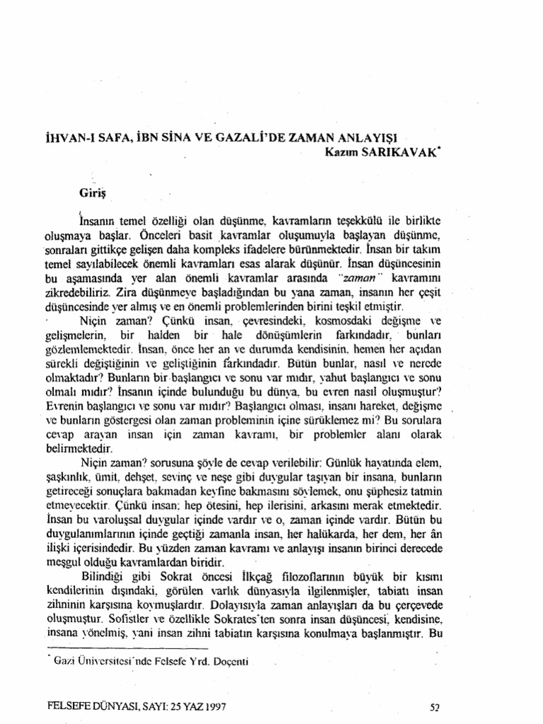 Ihvanı Safa, Ibni Sina Ve Gazali'de Zaman Anlayışı | PDF
