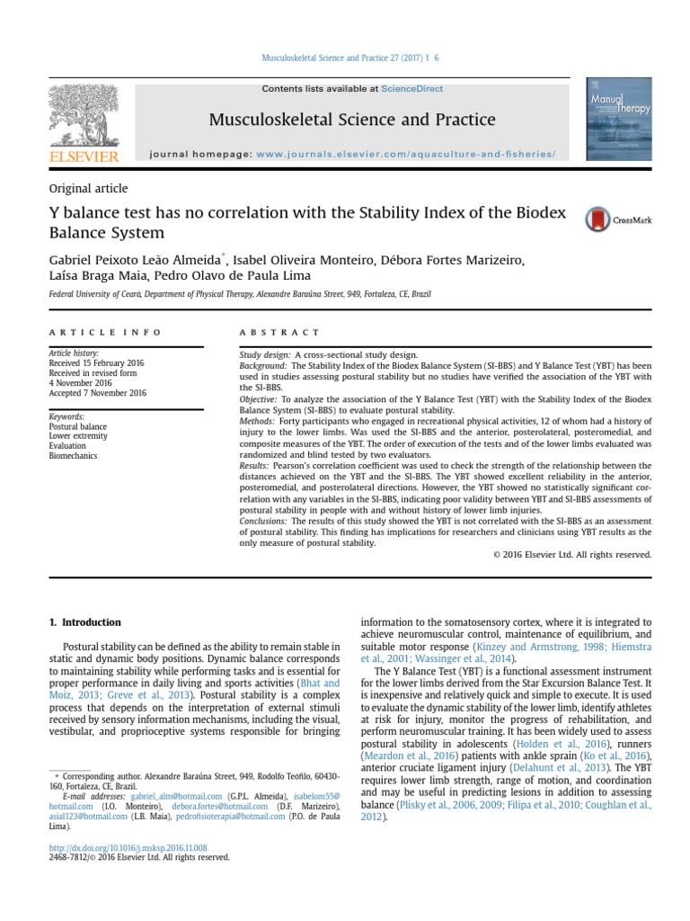Y Balance Test No Has Correlation With The Stability Index of The ...