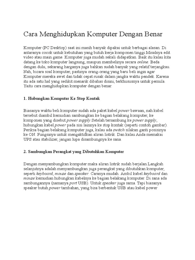 Cara Menghidupkan Komputer Dengan Benar | PDF Cara Menghidupkan Komputer Dengan Benar | PDF