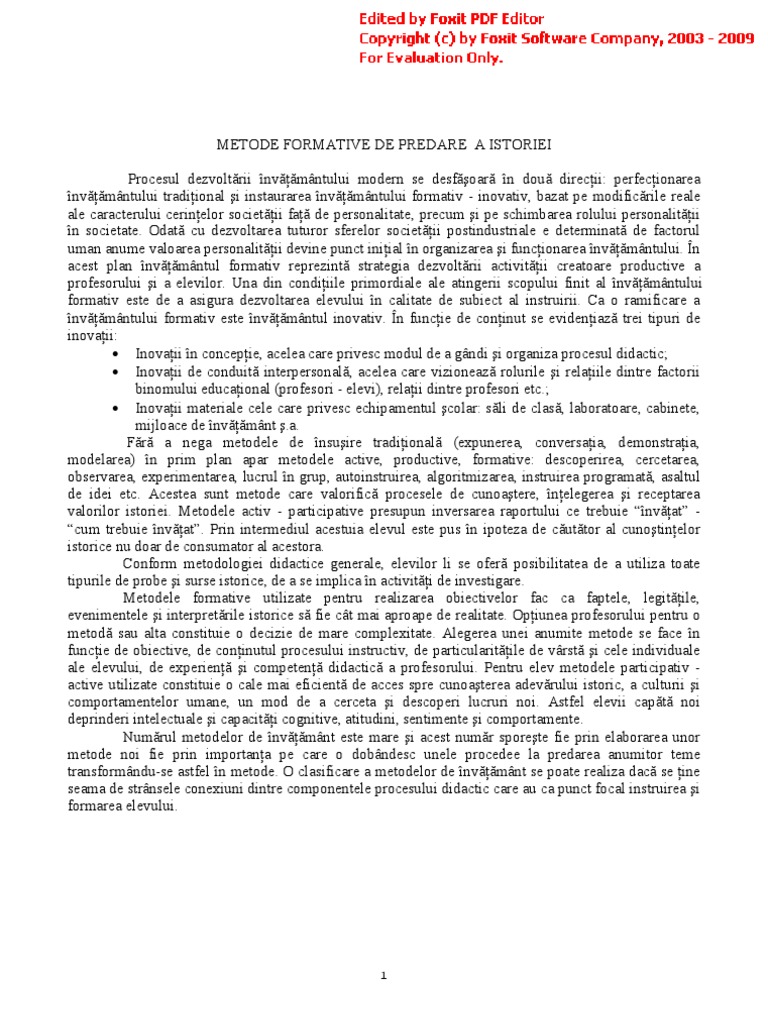 Metode Formative de Predare A Istoriei | PDF