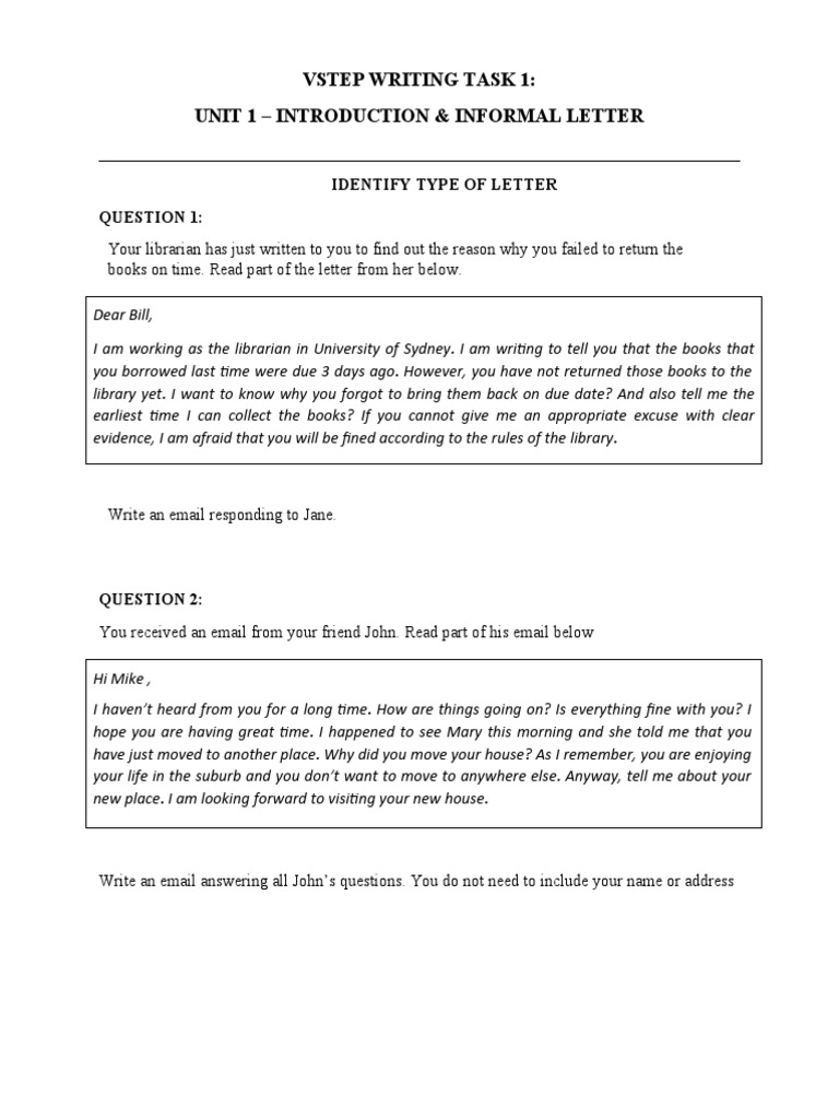 Vstep Writing Task 1: Unit 1 - Introduction & Informal Letter | PDF ...