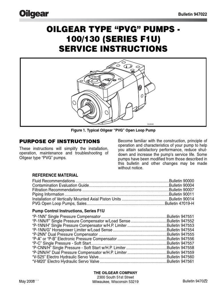 Oilgear Type "PVG" Pumps - 100/130 (SERIES F1U) Service Instructions | PDF | Pump | Piston
