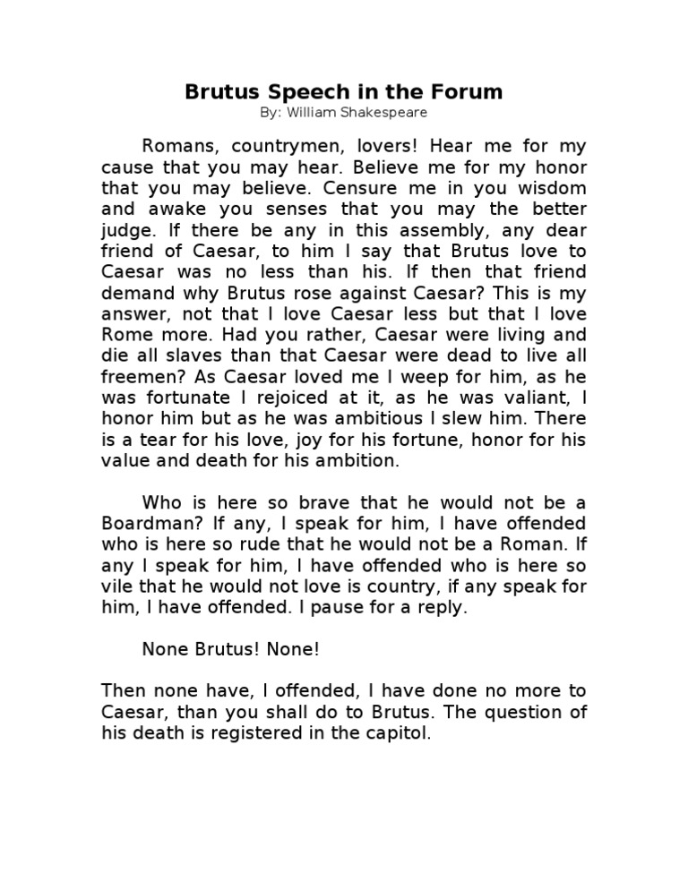 Brutus Speech in The Forum | PDF | Julius Caesar
