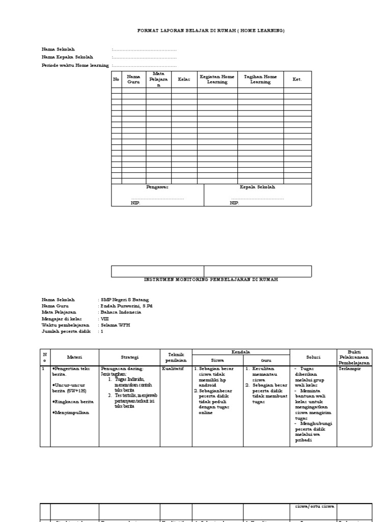 FORMAT WFH Endah Semester 1 | PDF
