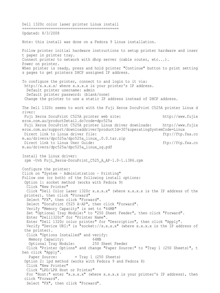 Dell 1320c Printer Linux Install | PDF | Printer (Computing) | Linux