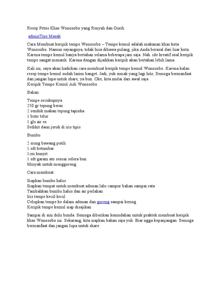 Resep Petos Khas Wonosobo Yang Renyah Dan Gurih | PDF