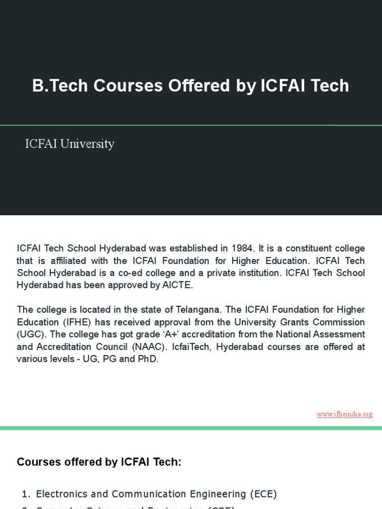 ICFAI Tech B.Tech Courses and Fees | PDF