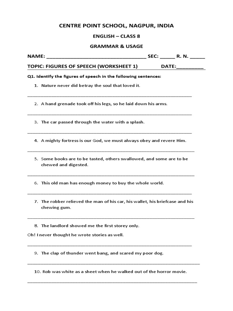 Figures of Speech-Worksheets | PDF