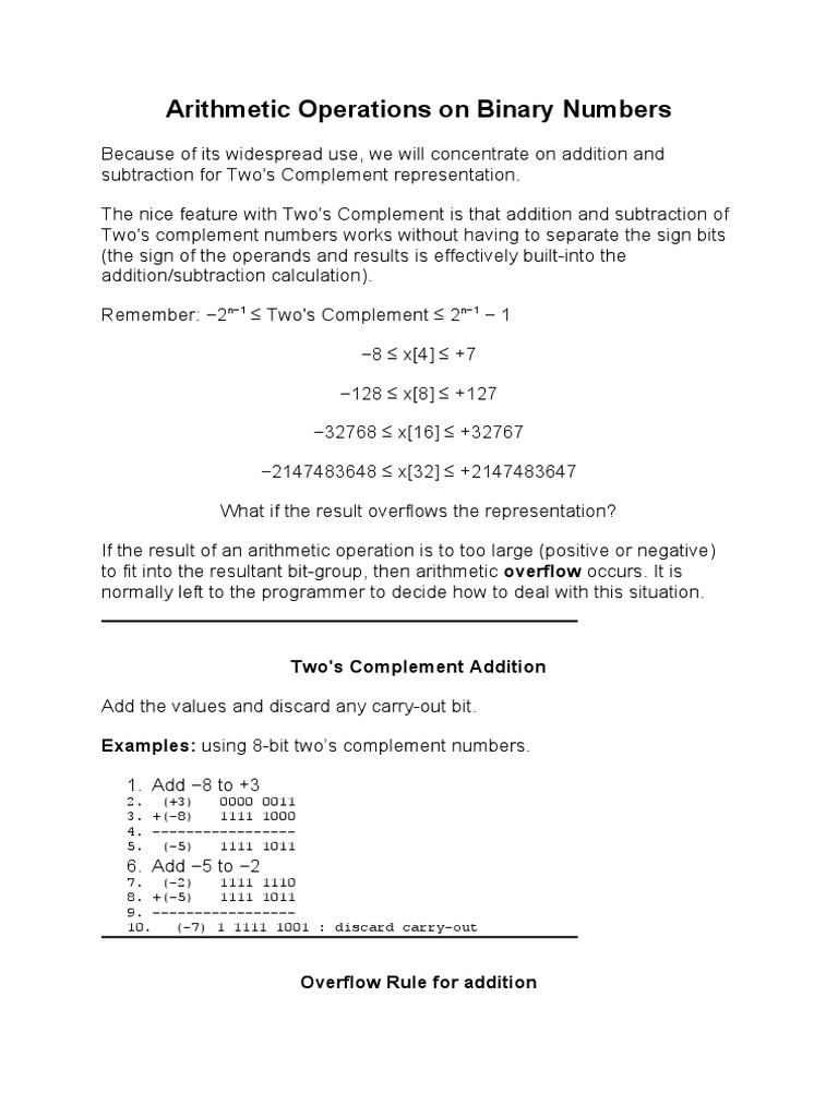 Arithmetic Operations On Binary Numbers Twos Complement Addition 7657