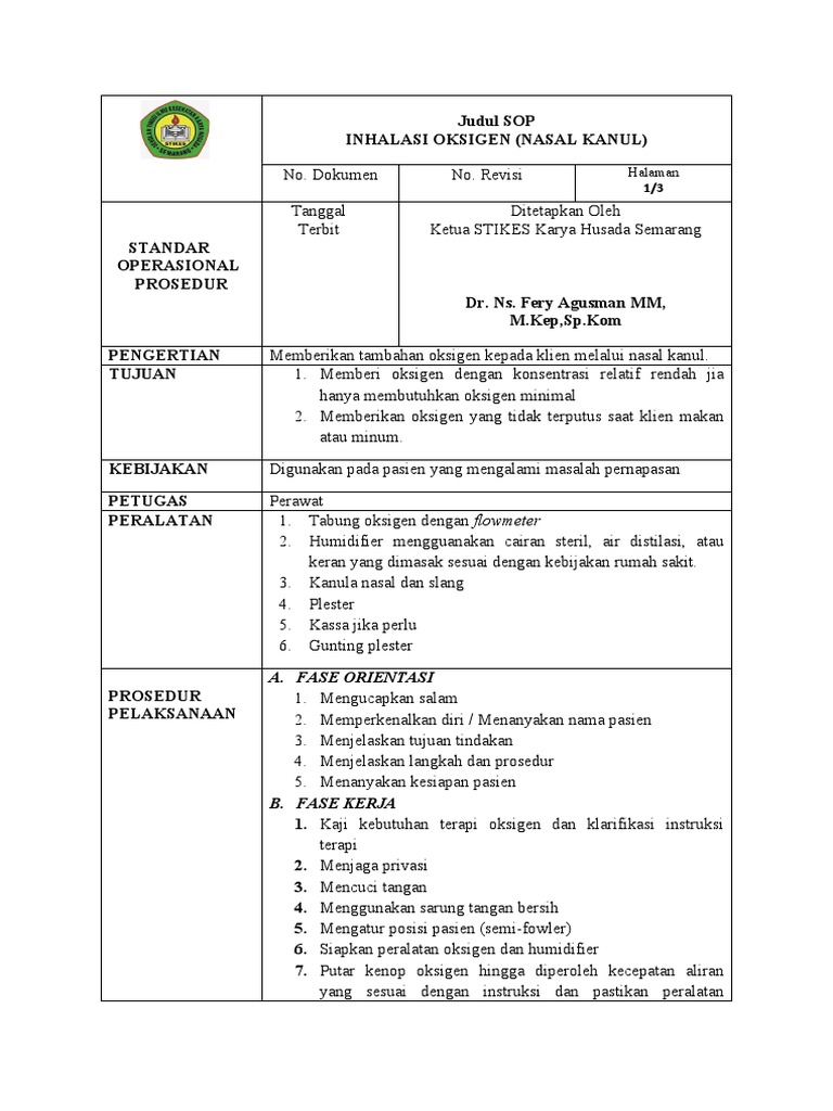 SOP Inhalasi Oksigen | PDF
