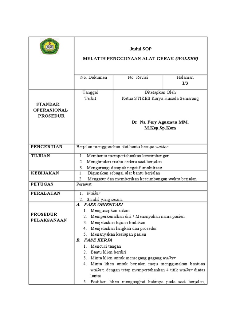 SOP Penggunaan Walker untuk Pasien | PDF | Karier & Perkembangan ...